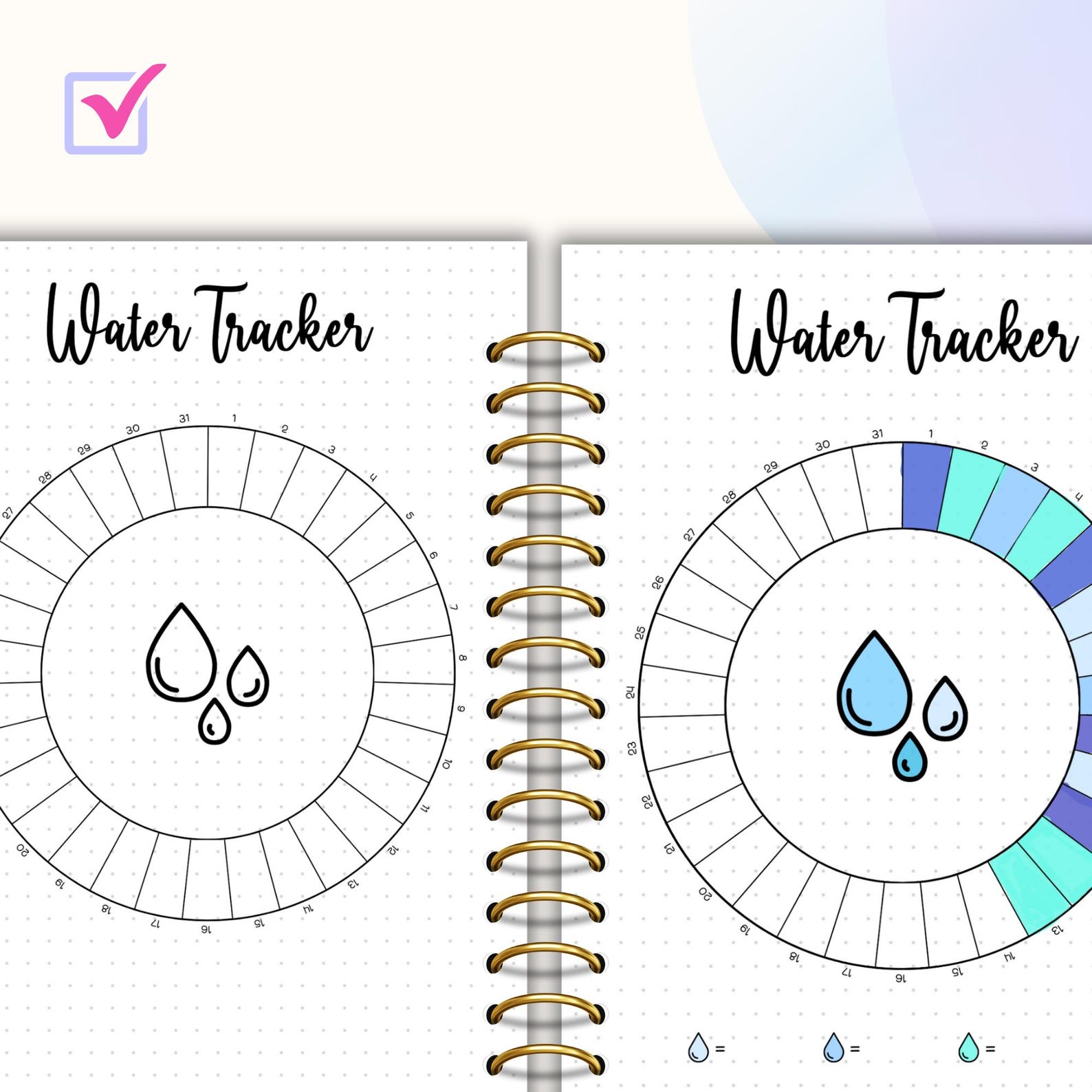 Water Tracker Wheel Bullet Journal A5 Printable Page Monthly Water Log ...