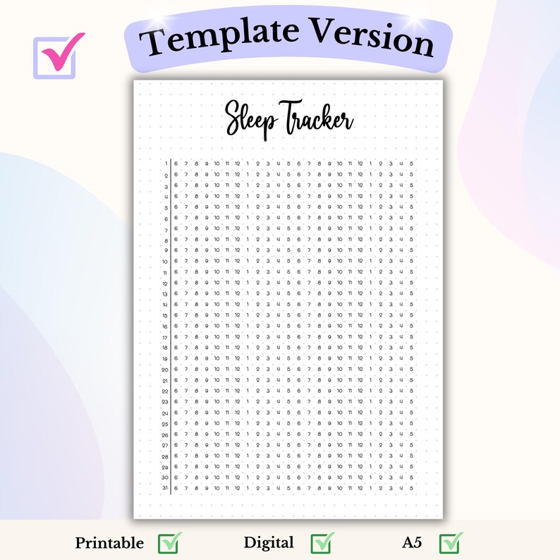Sleep Tracker 24 Hour Bullet Journal PDF Printable Monthly Sleep ...