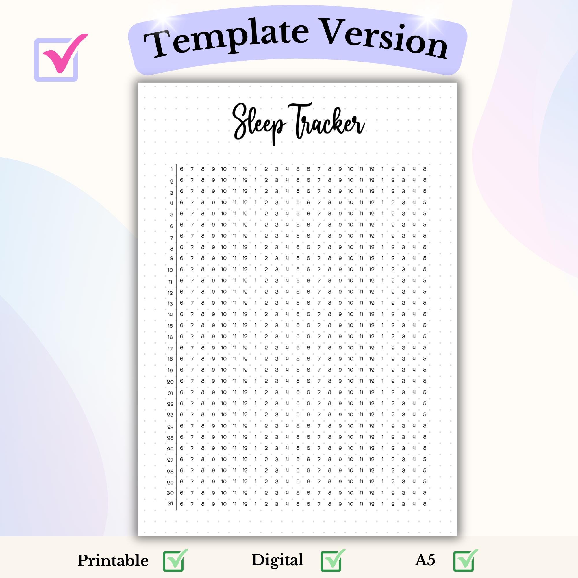 Sleep Tracker 24 Hour Bullet Journal PDF Printable Monthly Sleep ...