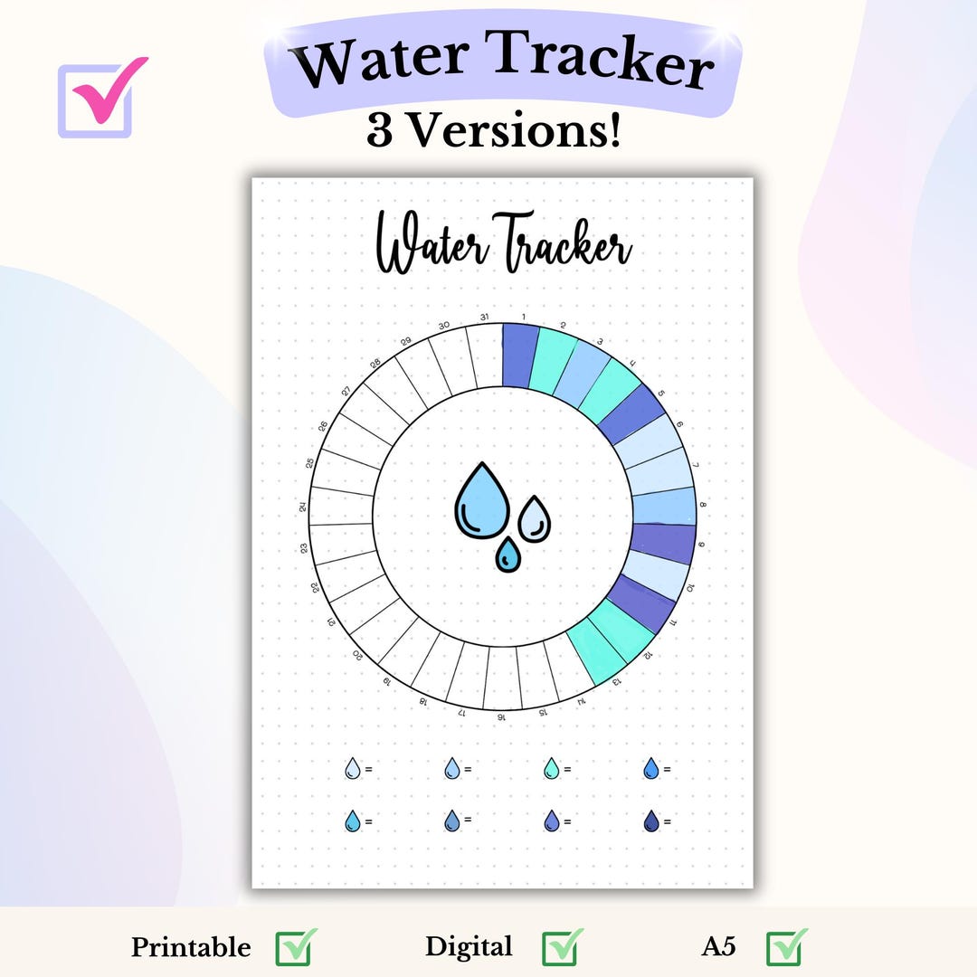 Water Tracker Wheel Bullet Journal A5 Printable Page Monthly Water Log ...