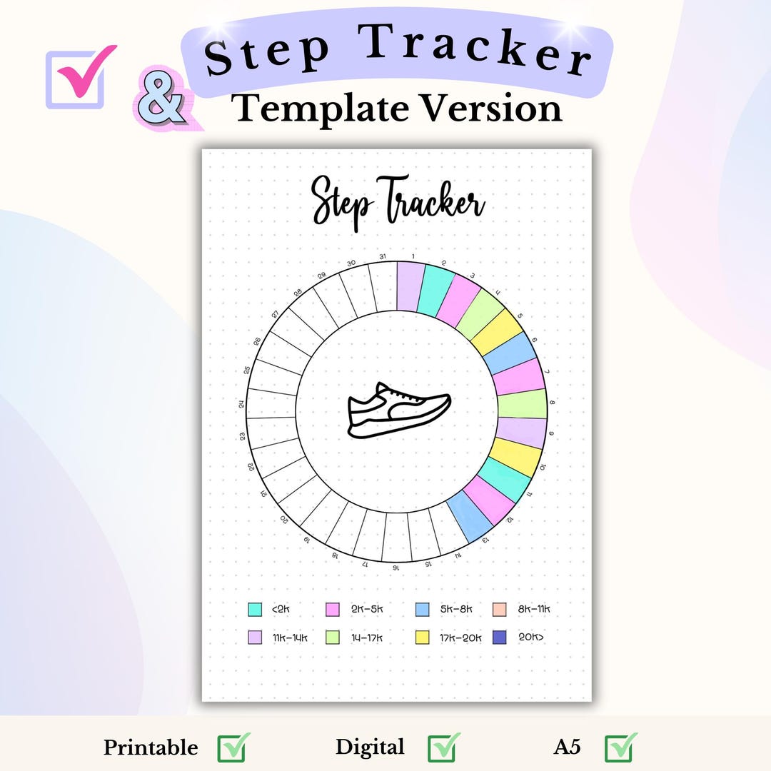 Step Tracker Wheel Bullet Journal PDF Steps Log Workout Tracker Health ...