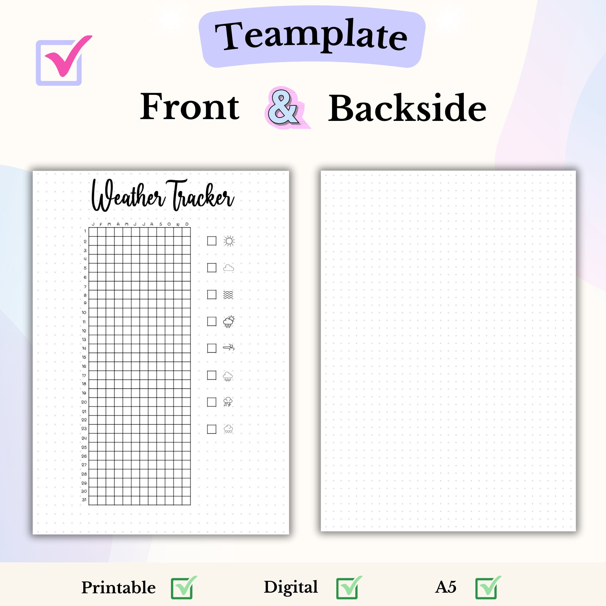 Weather Tracker A5 Bullet Journal Page Digital Yearly Tracker Planner ...