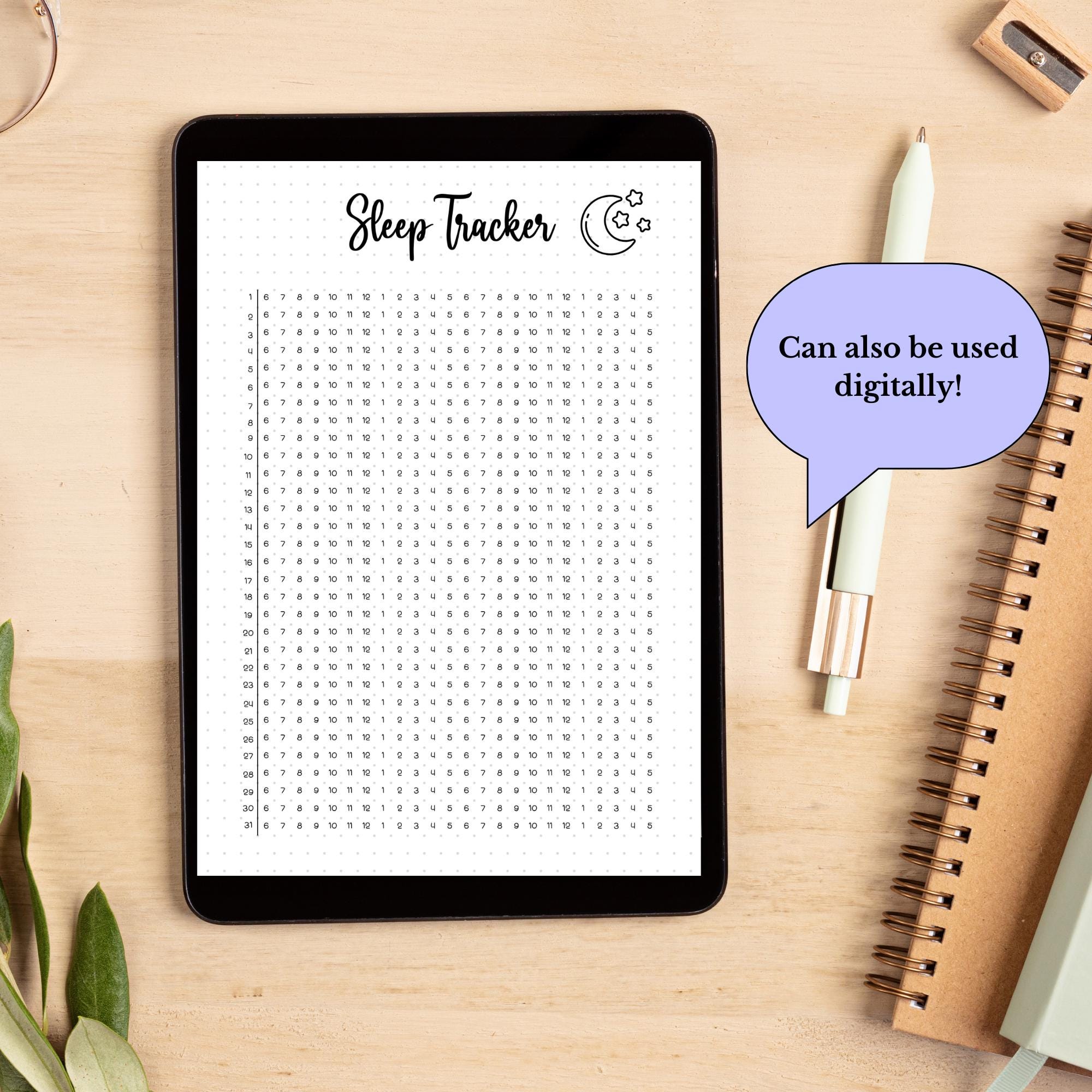 Sleep Tracker 24 Hour Bullet Journal PDF Printable Monthly Sleep ...