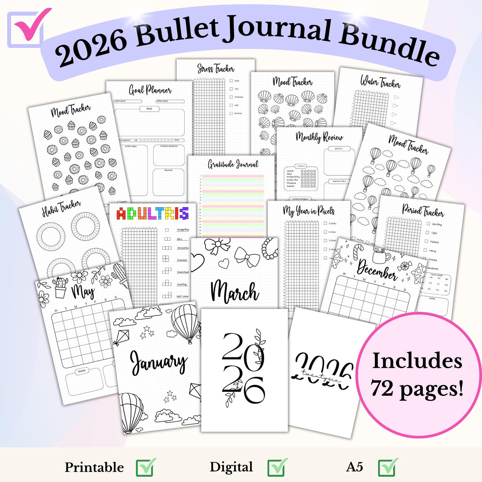 2026 Bullet Journal Bundle Bullet Journal Starter Pack Yearly Tracker ...