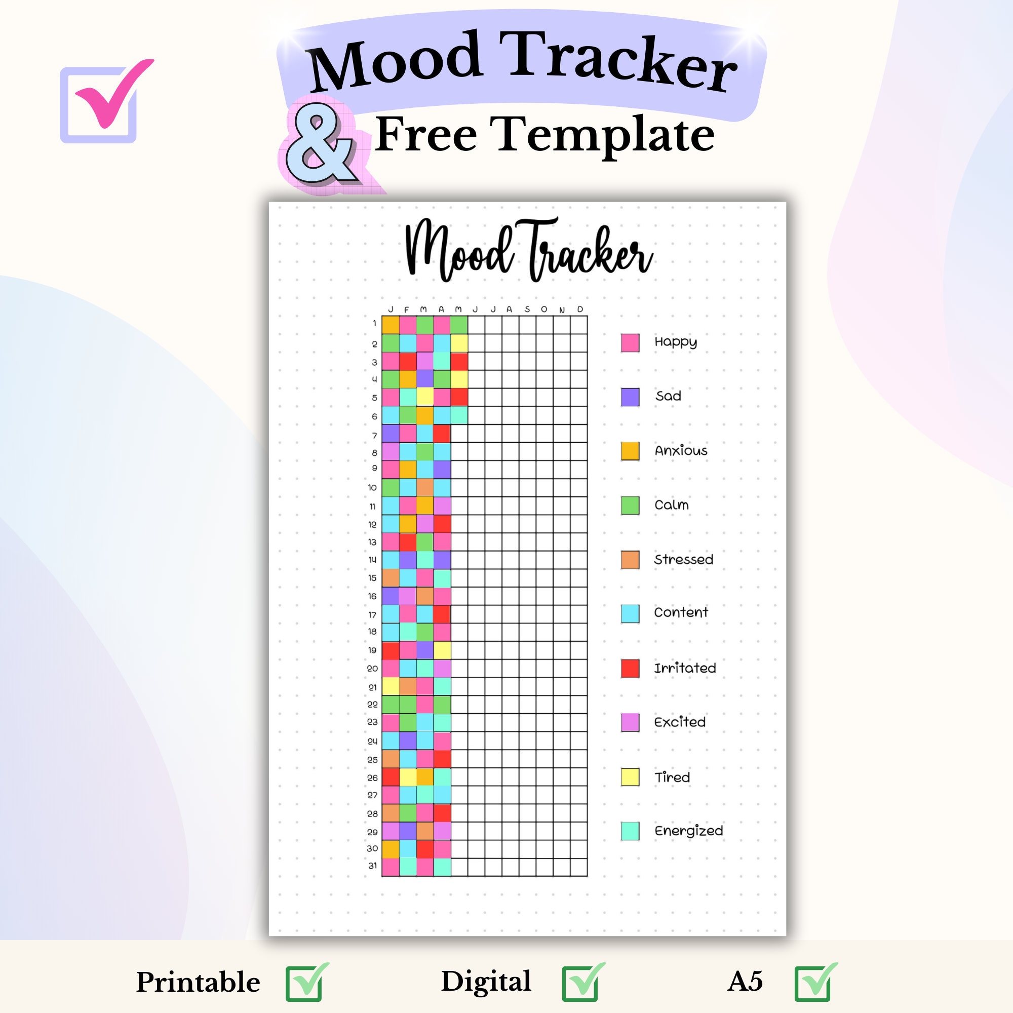 Mood Tracker Bullet Journal A5 Free Template Tracker Yearly Monthly ...