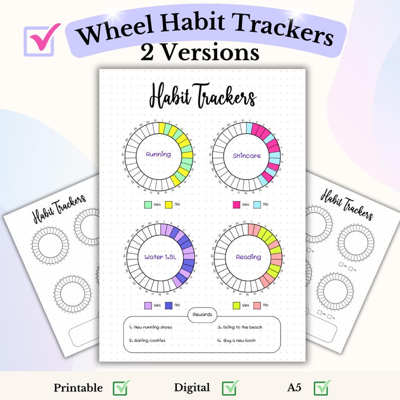 Habit Tracker Wheel Bullet Journal PDF Step Tracker Water Tracker ...