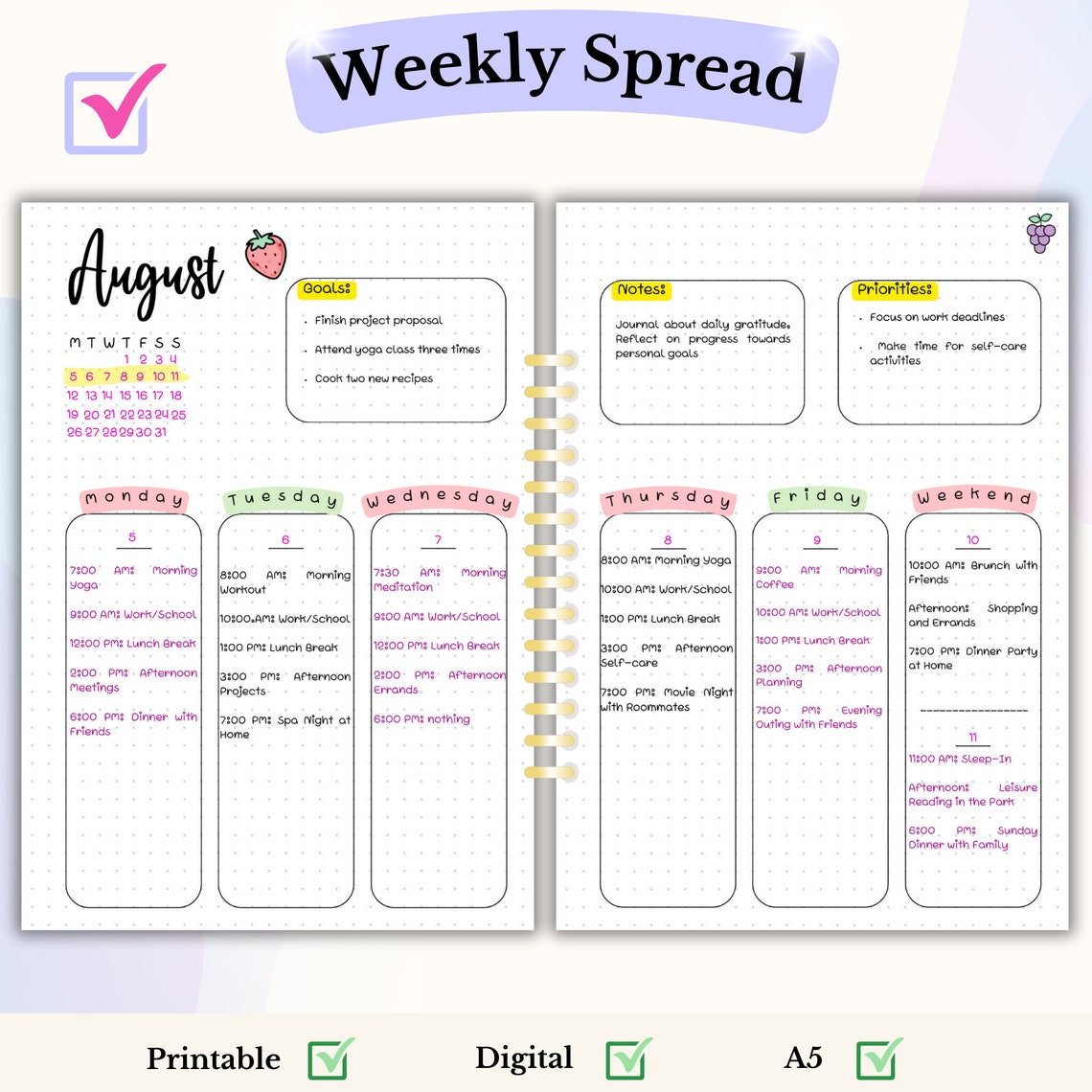Weekly Spread Bullet Journal Template Undated Weekly Spread Printable ...