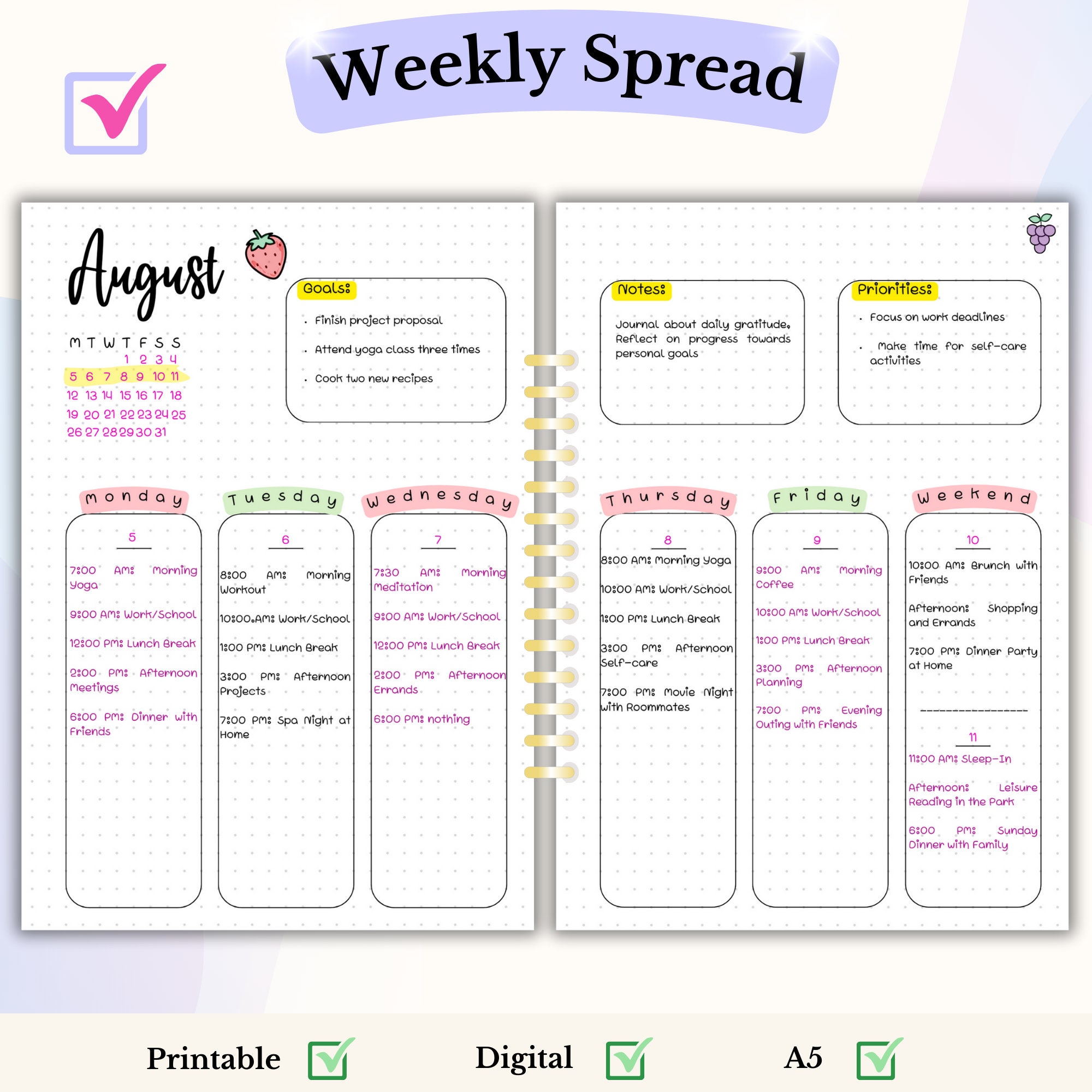 Weekly Spread Bullet Journal Template Undated Weekly Spread Printable ...