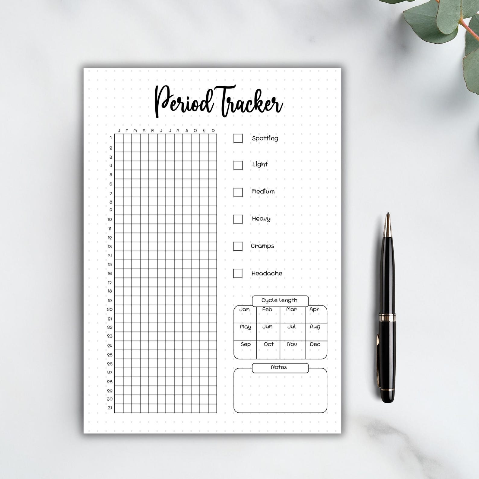 Period Tracker Bullet Journal Page Cycle Tracker Menstruation Log ...