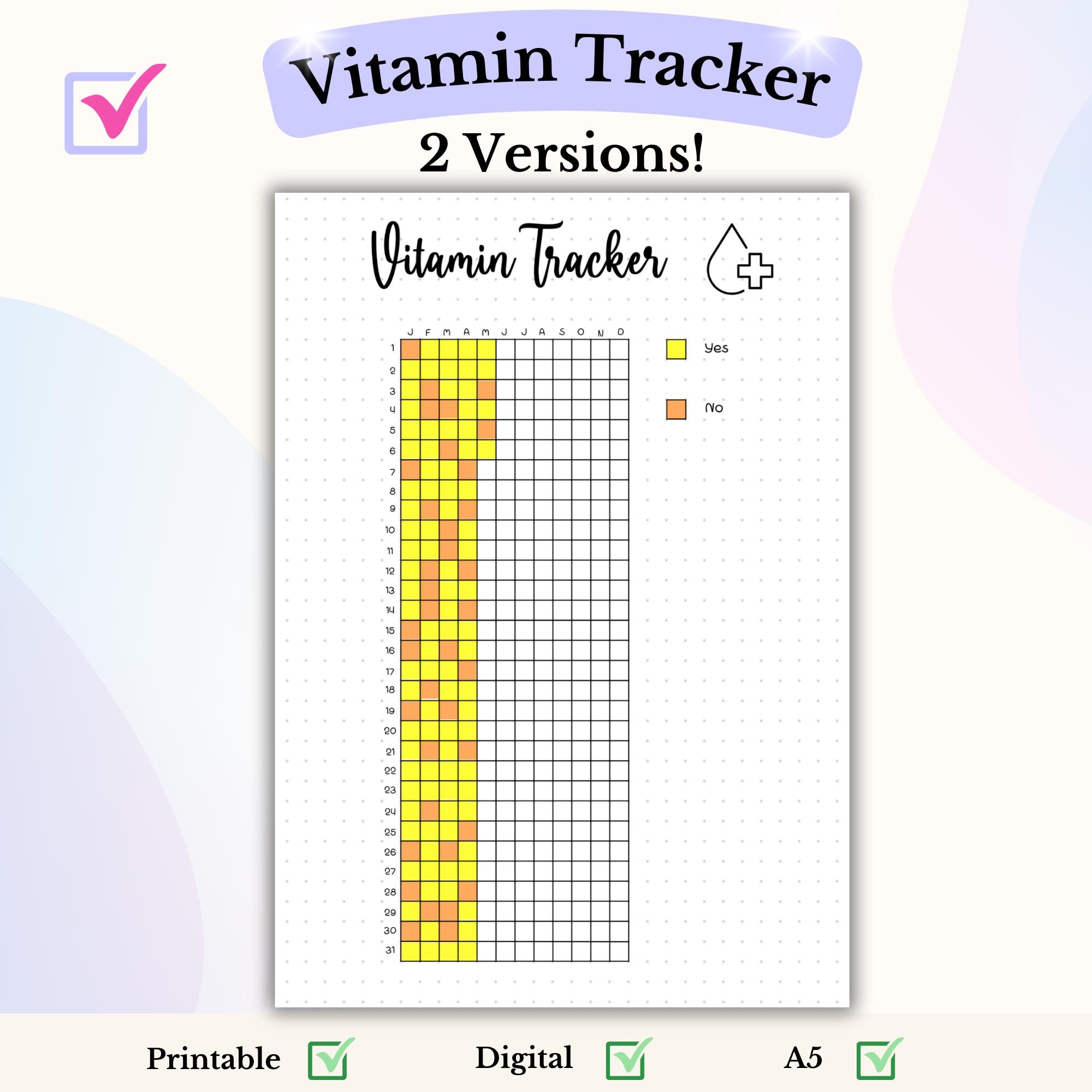 Vitamin Tracker Yearly Bullet Journal PDF Vitamin Log Health Tracker ...