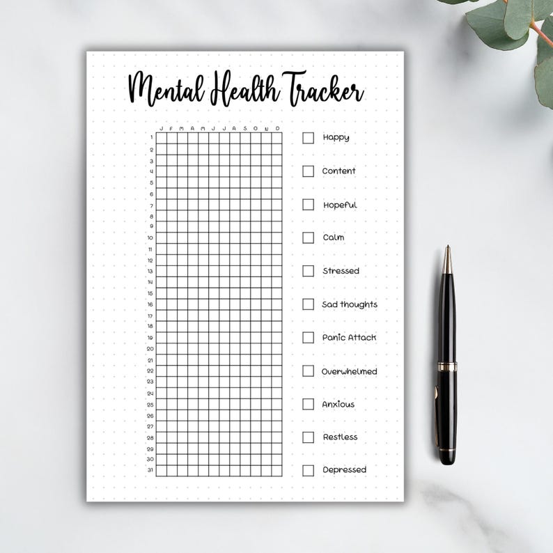 Mental Health Tracker Bullet Journal Printable Symptoms Tracker Anxiety ...
