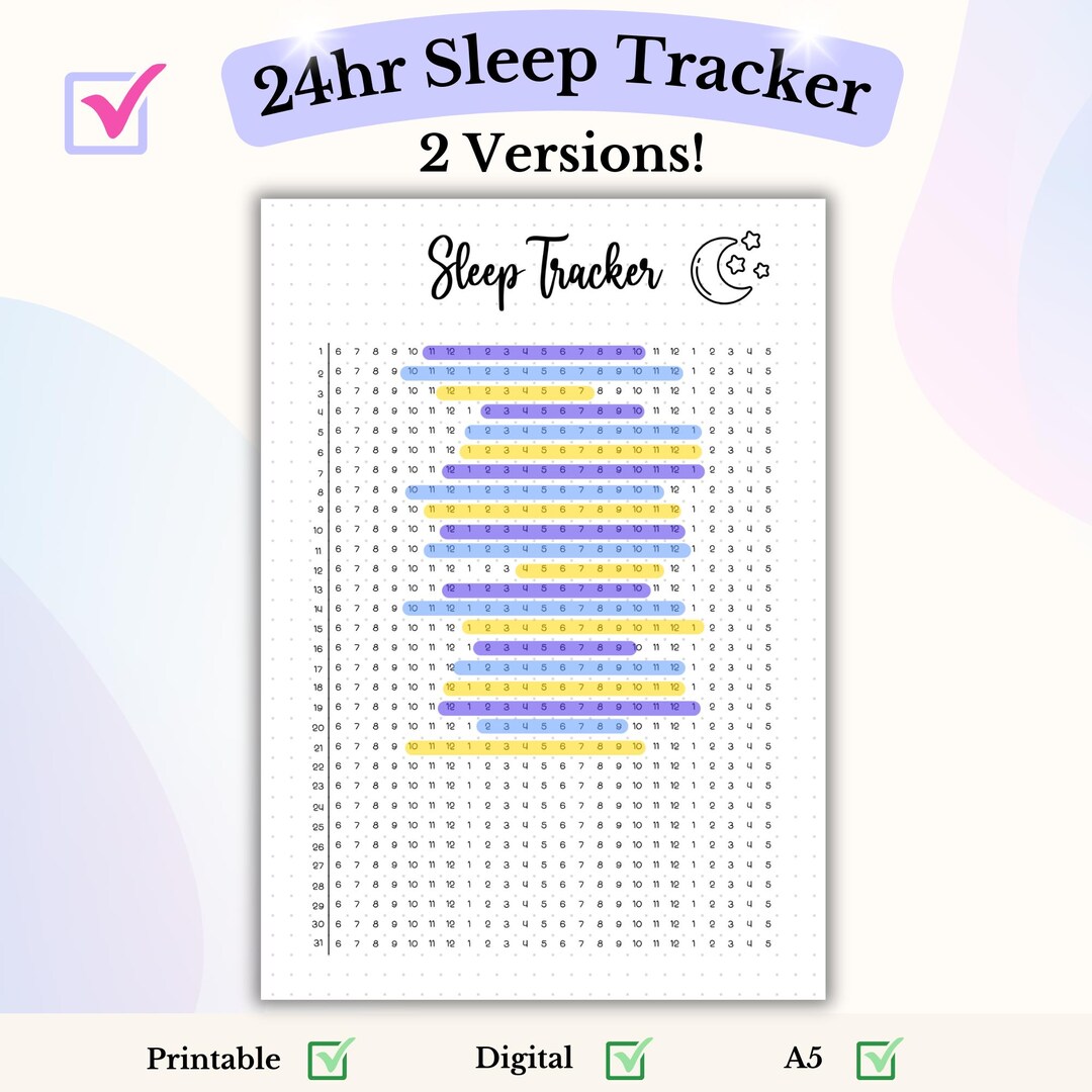 Sleep Tracker 24 Hour Bullet Journal PDF Printable Monthly Sleep ...