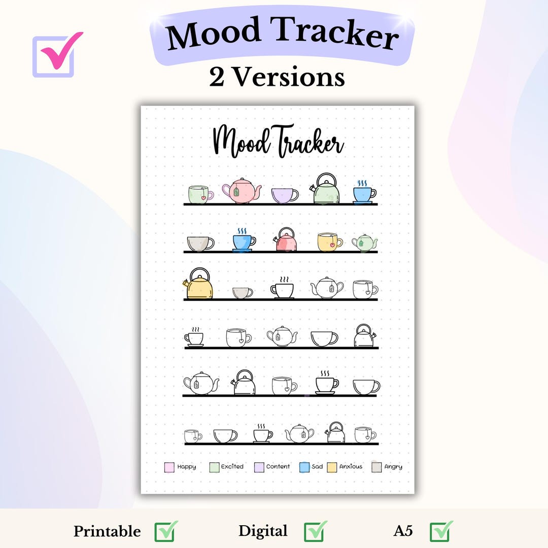 Cozy Mood Tracker Bullet Journal Tea Cup Coffee Monthly Mood Tracker ...