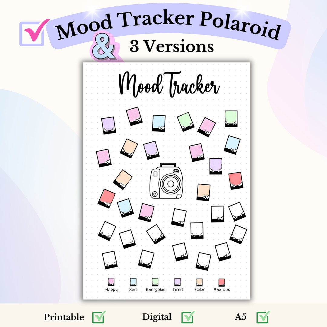 Mood Tracker Polaroids Bullet Journal Page A5 3 Versions Monthly Mood ...
