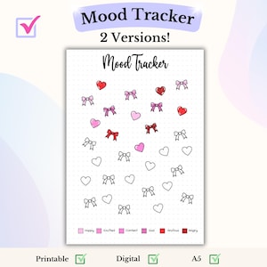 Heart Bows Mood Tracker It Girl Bullet Journal Cute Monthly Mood ...