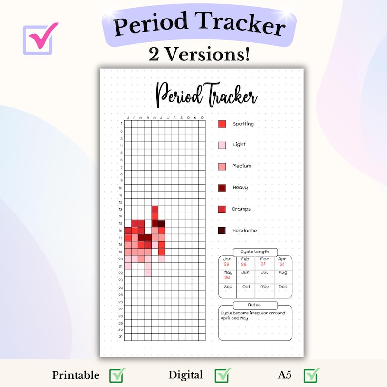 Period Tracker Bullet Journal Page Cycle Tracker Menstruation Log ...