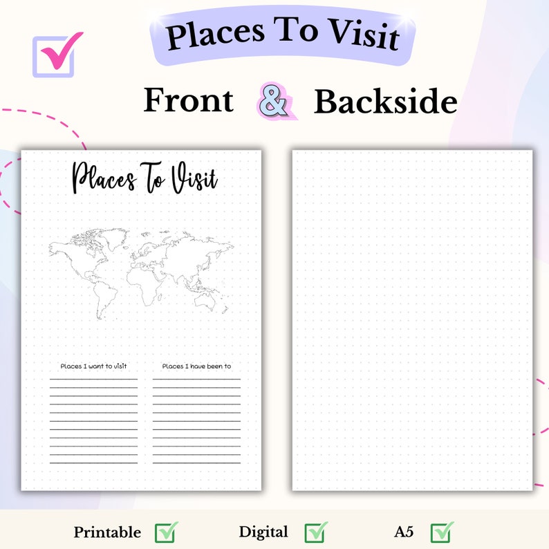Places to Visit A5 Travel Tracker Printable, Travel Log Journal, Travel ...