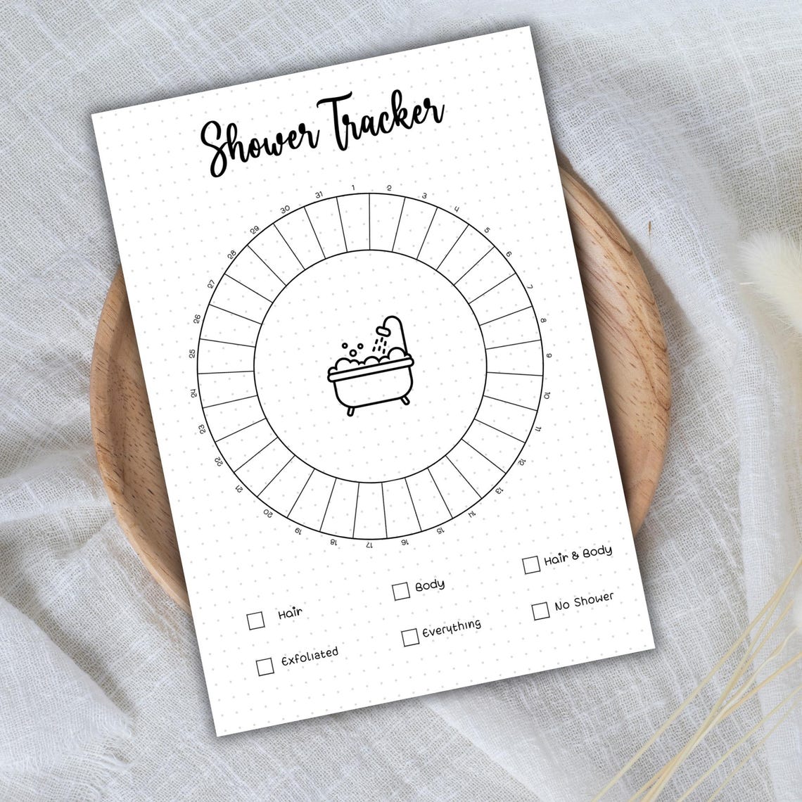 Shower Tracker Habit Wheel A5 Bullet Journal Page Digital Monthly ...