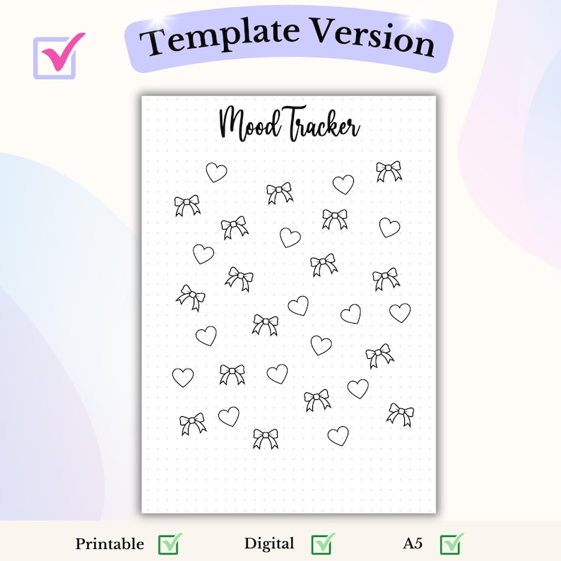 Heart Bows Mood Tracker It Girl Bullet Journal Cute Monthly Mood ...