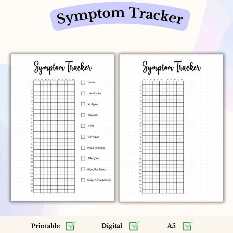 Symptom Tracker Bullet Journal Printable Symptoms Tracker Anxiety ...