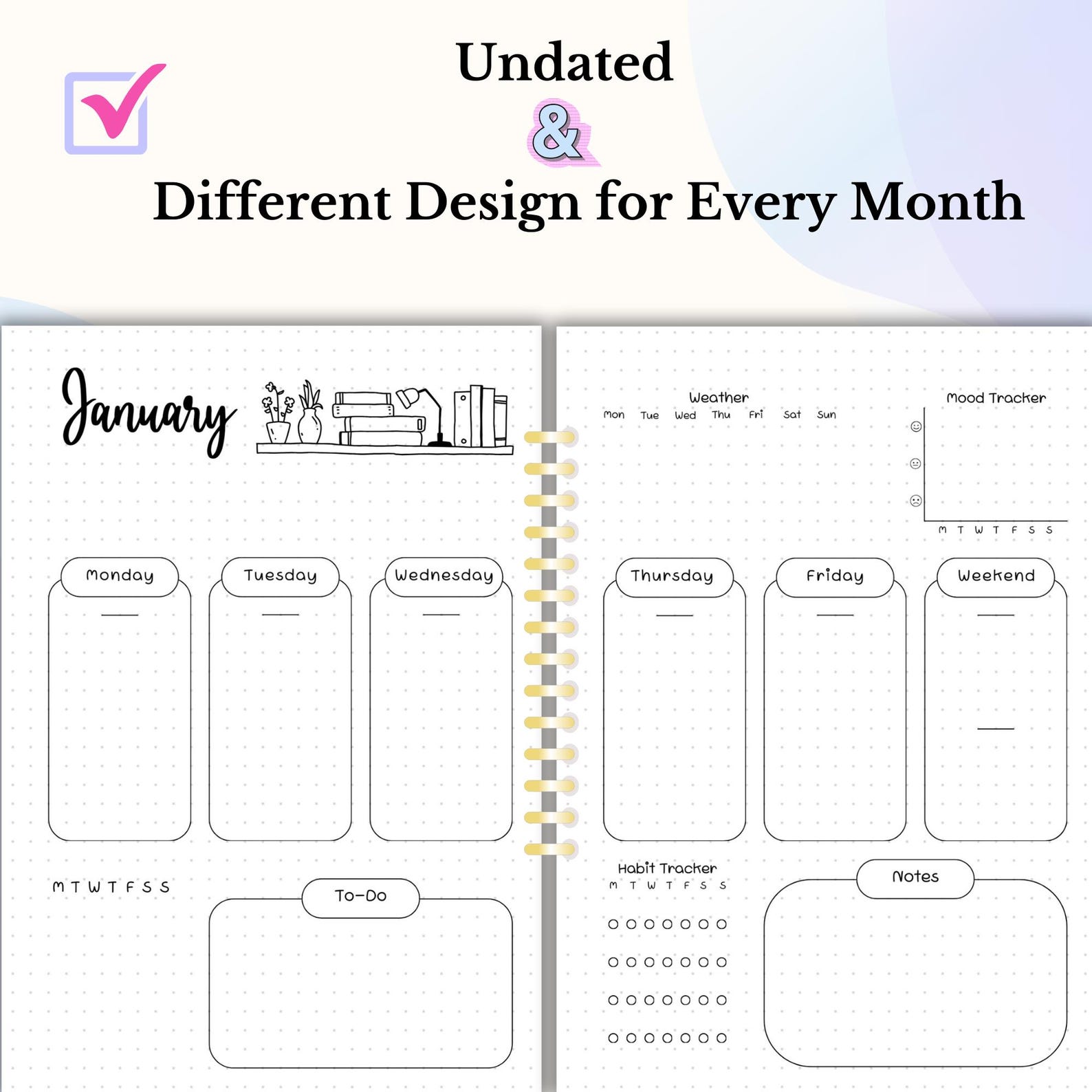 Weekly Spread Bullet Journal Page A5 Printable Digital Planner Undated ...