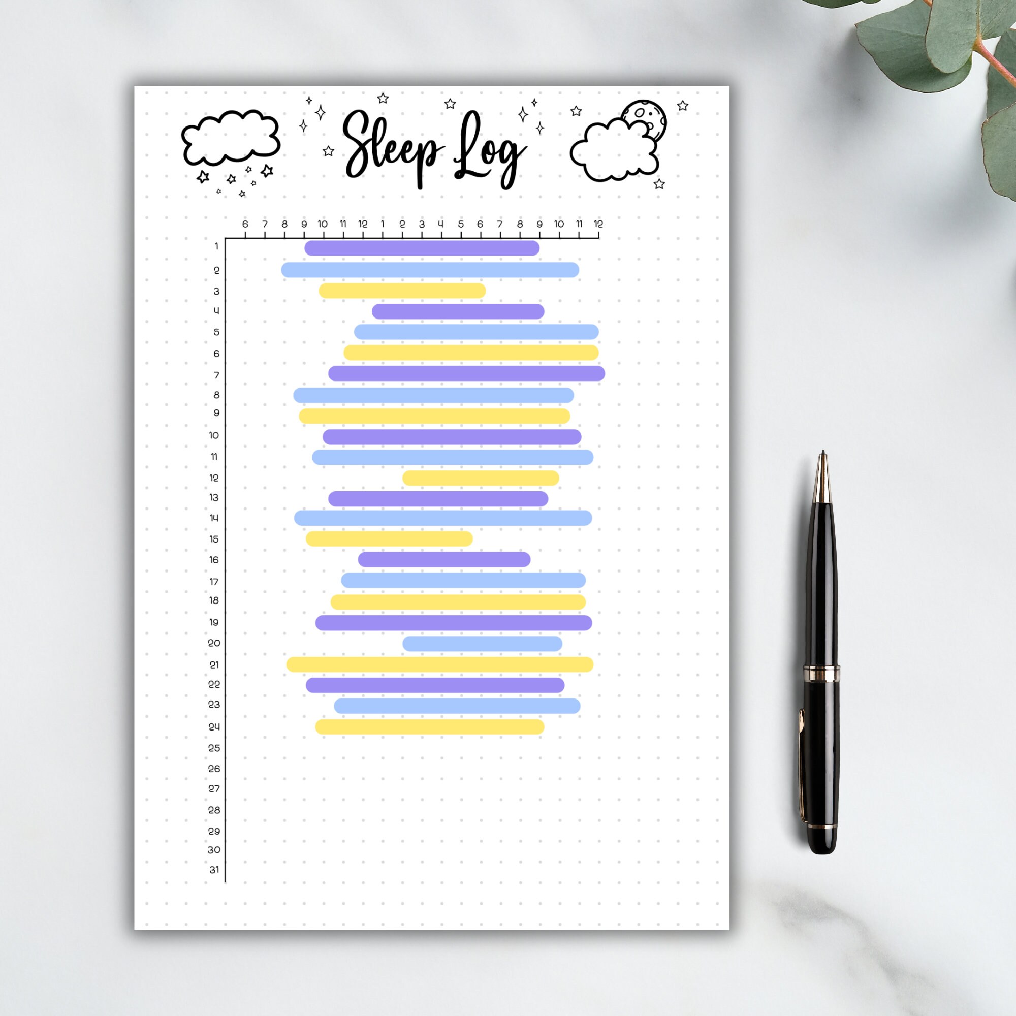 Sleep Log Bullet Journal PDF Printable Sleep Tracker Sleep Log Template ...