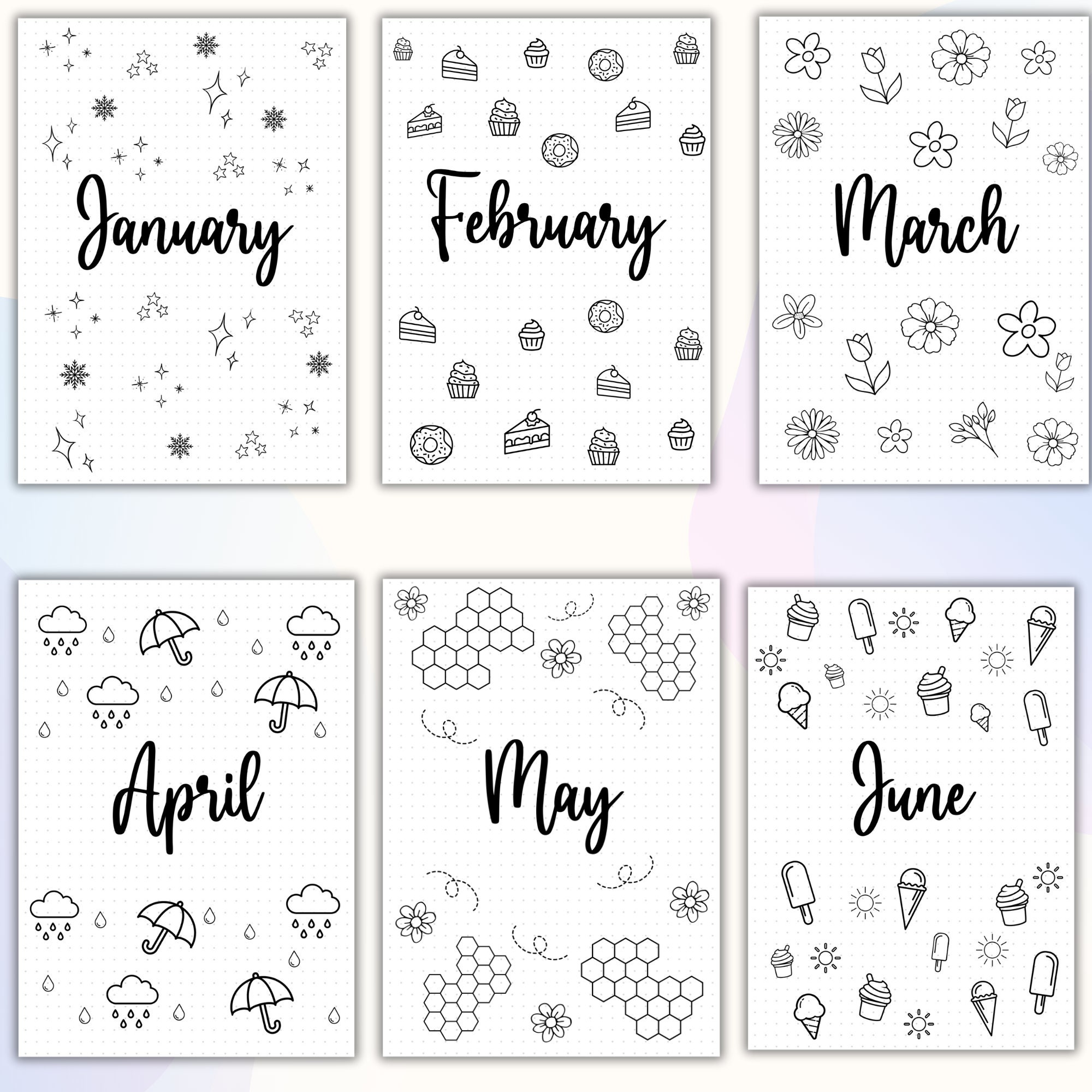 12 Monthly Cover Pages Journal A5 Printabletitle Page Bullet Journal ...