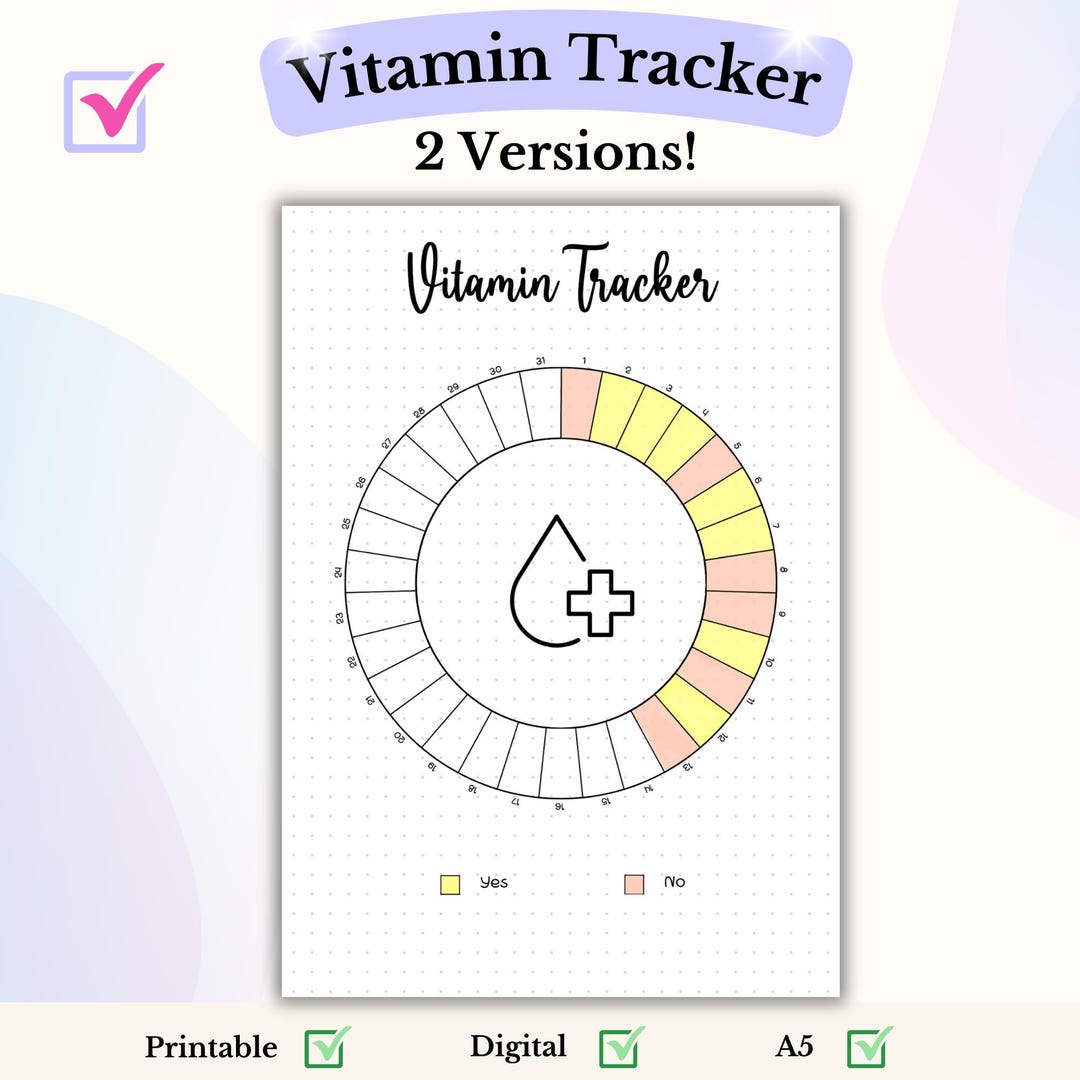 Vitamin Tracker Wheel Bullet Journal PDF Vitamin Log Health Tracker ...