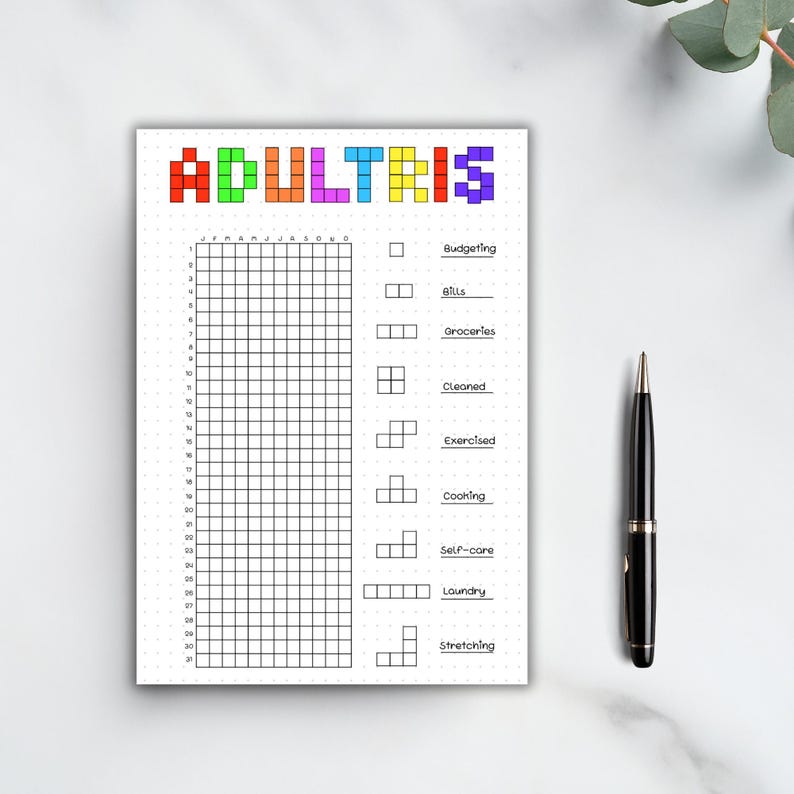Adulting Tracker Bullet Journal Page Adultris Adult Task Habit Tracker ...