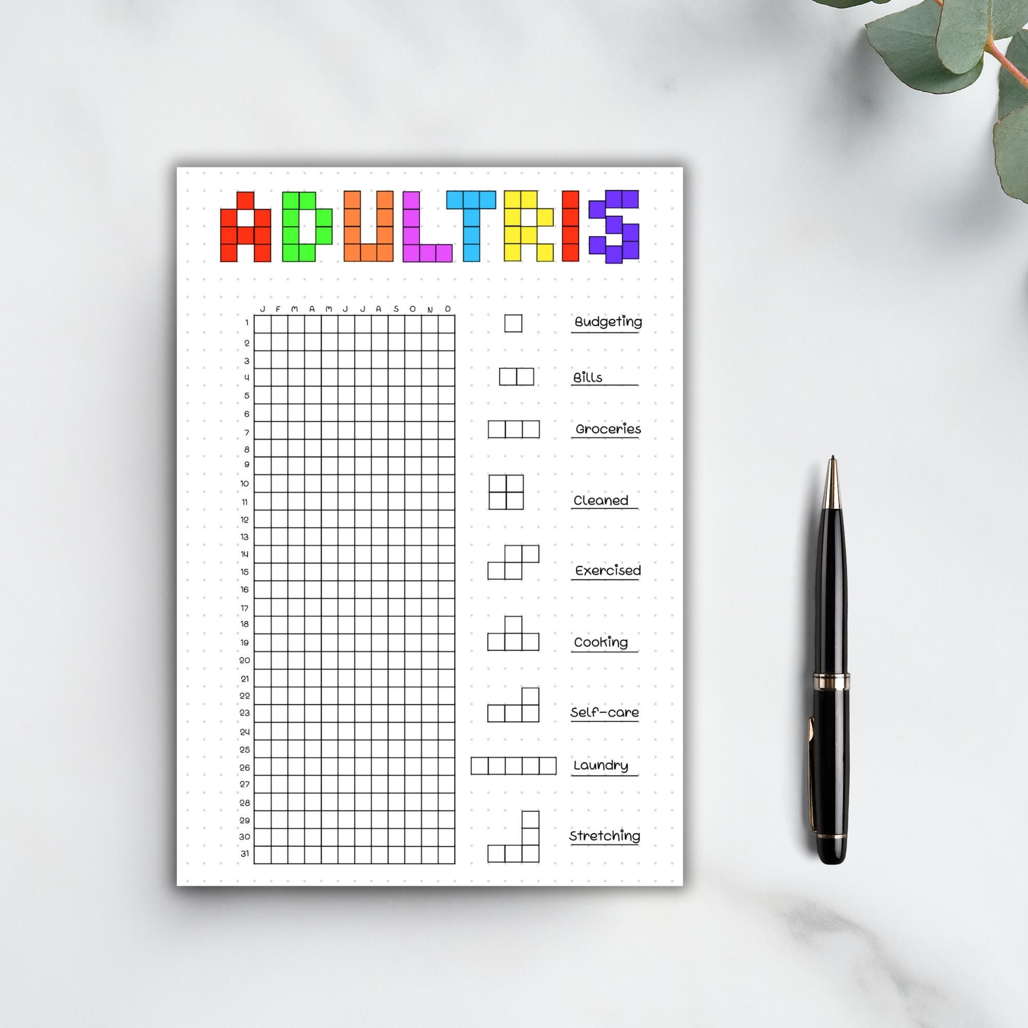 Adulting Tracker Bullet Journal Page Adultris Adult Task Habit Tracker ...