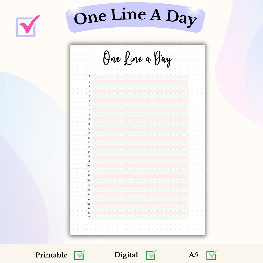 One Line a Day Bullet Journal Page A5 Gratitude Journal Printable ...