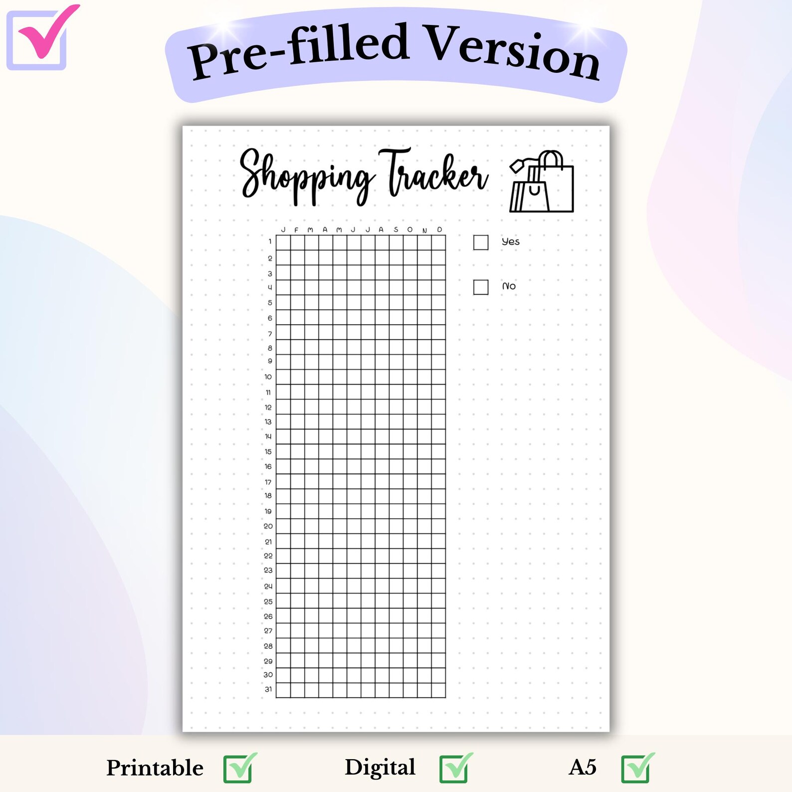 Shopping Tracker Bullet Journal Printable Bujo Page Yearly Shopping Log ...