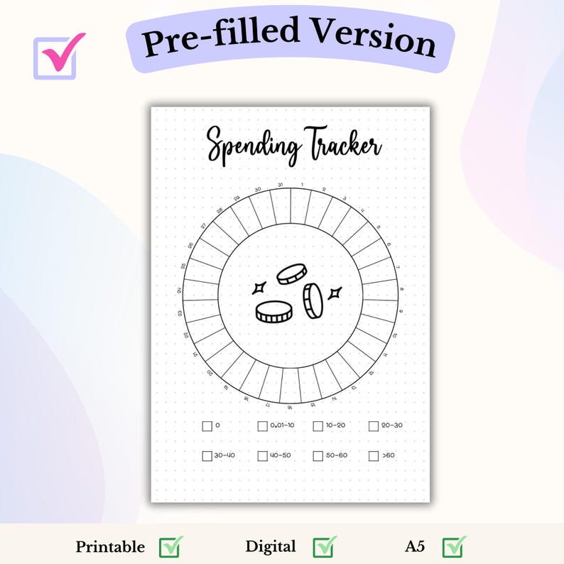 Spending Tracker Wheel Bullet Journal PDF Finance Tracker Budgeting ...
