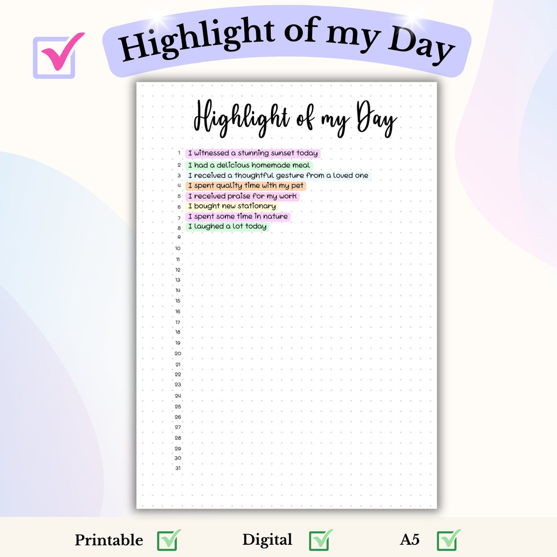 Highlight of My Day Bullet Journal Page Highlight of the Day Planner ...