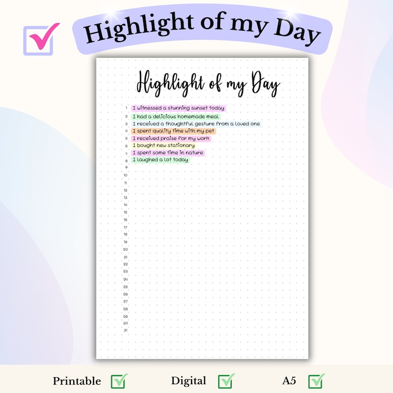 Highlight of My Day Bullet Journal Page Highlight of the Day Planner ...
