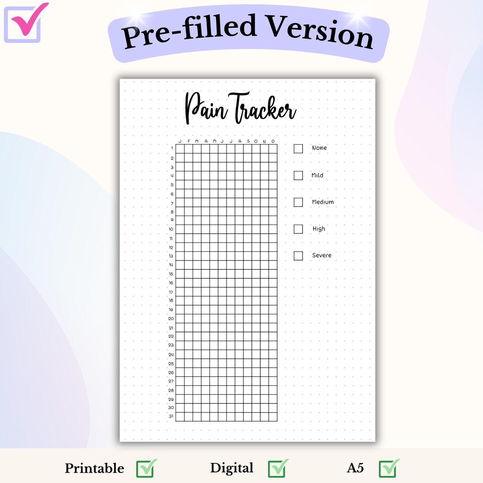 Pain Tracker Bullet Journal Printable Pain Log Health Tracker Welness ...