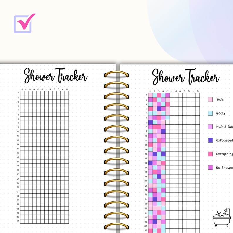 Shower Tracker A5 Bullet Journal Page Digital Monthly Tracker Insert ...