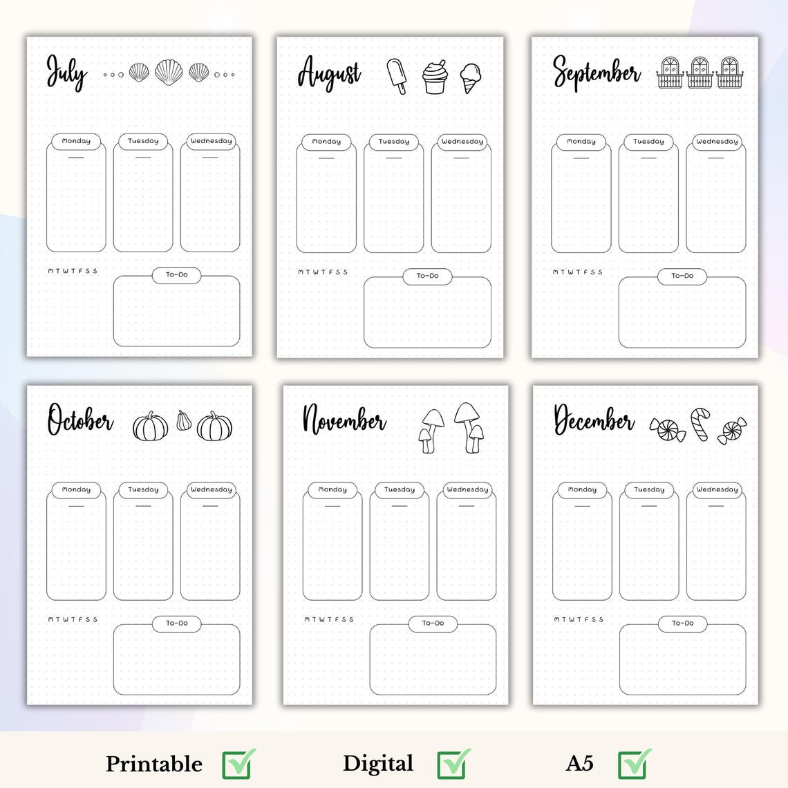 Weekly Spread Bullet Journal Page A5 Printable Digital Planner Undated ...