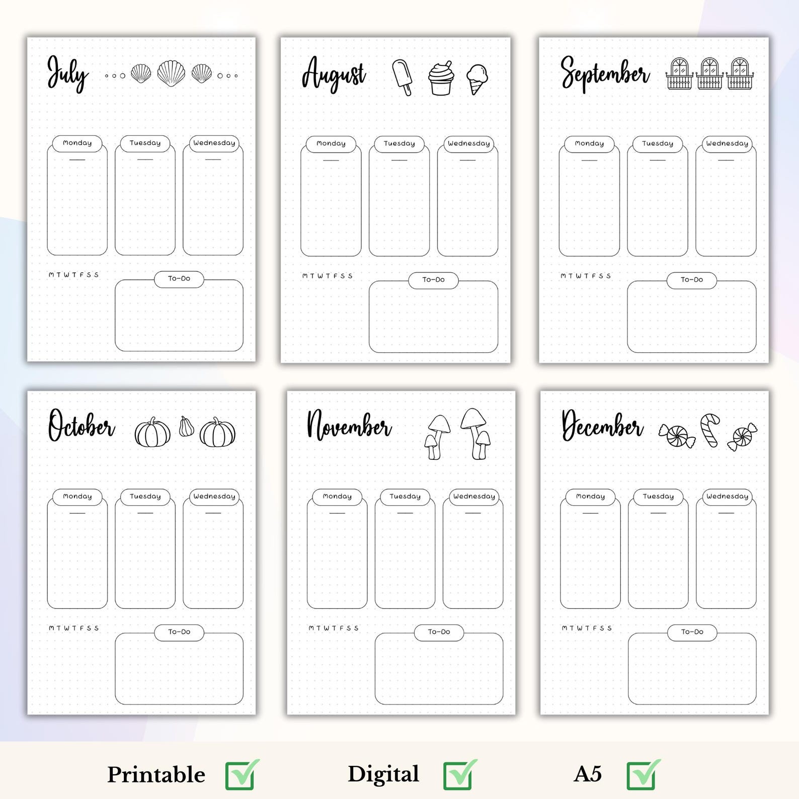 Weekly Spread Bullet Journal Page A5 Printable Digital Planner Undated ...