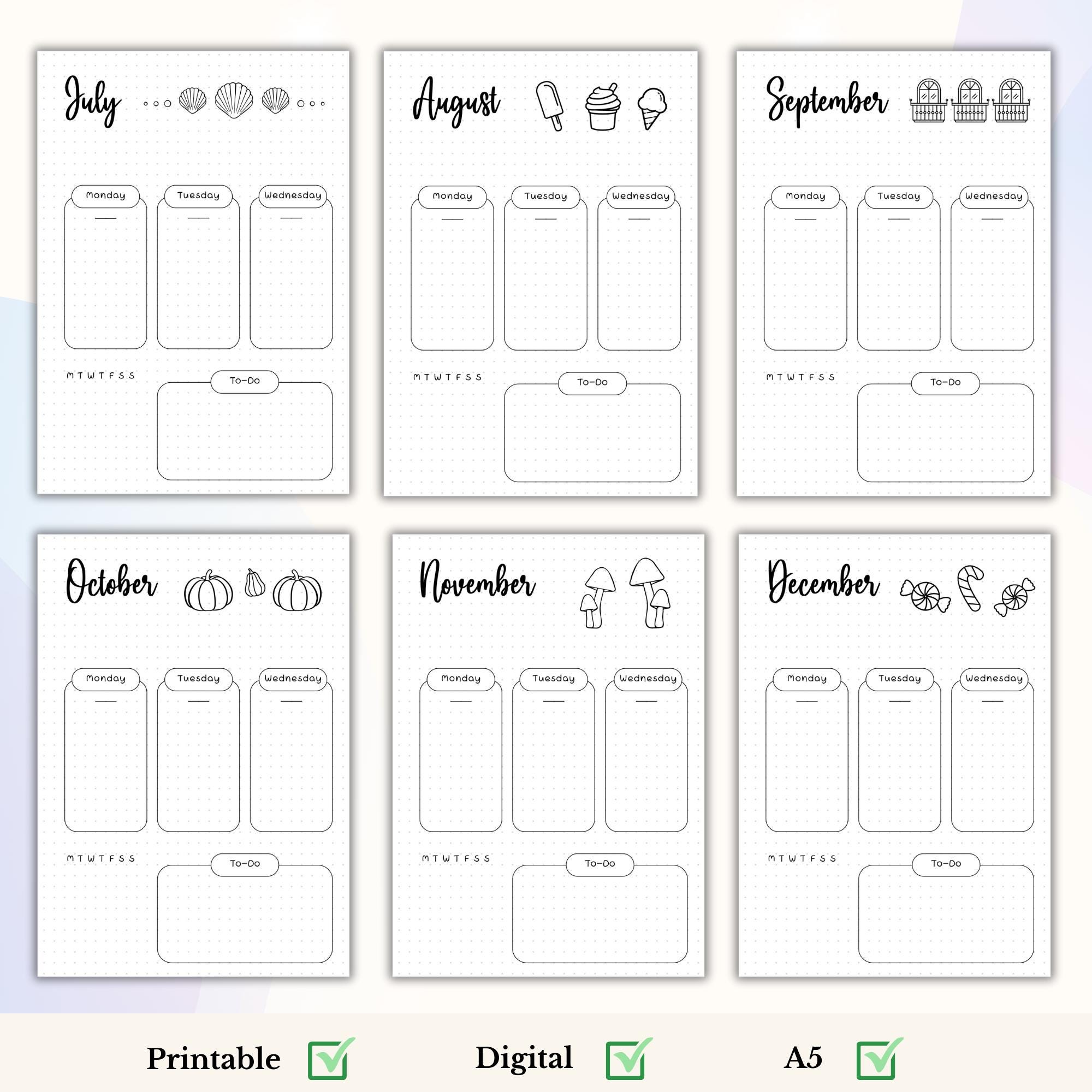 Weekly Spread Bullet Journal Page A5 Printable Digital Planner Undated ...