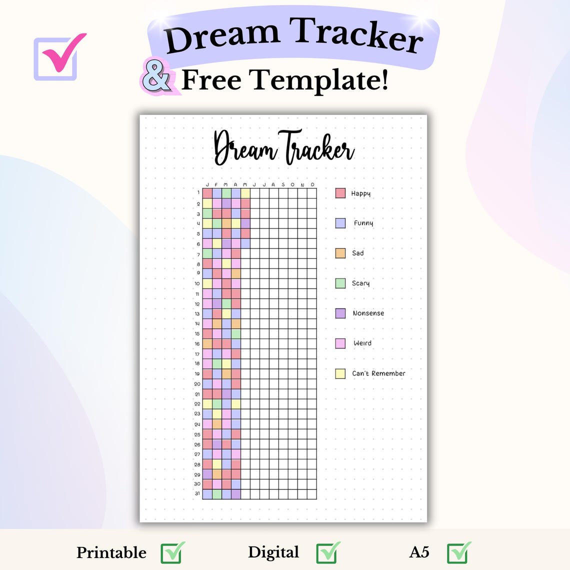 Dream Tracker Bullet Journal Yearly Dream Log Sleep Tracker Dream ...