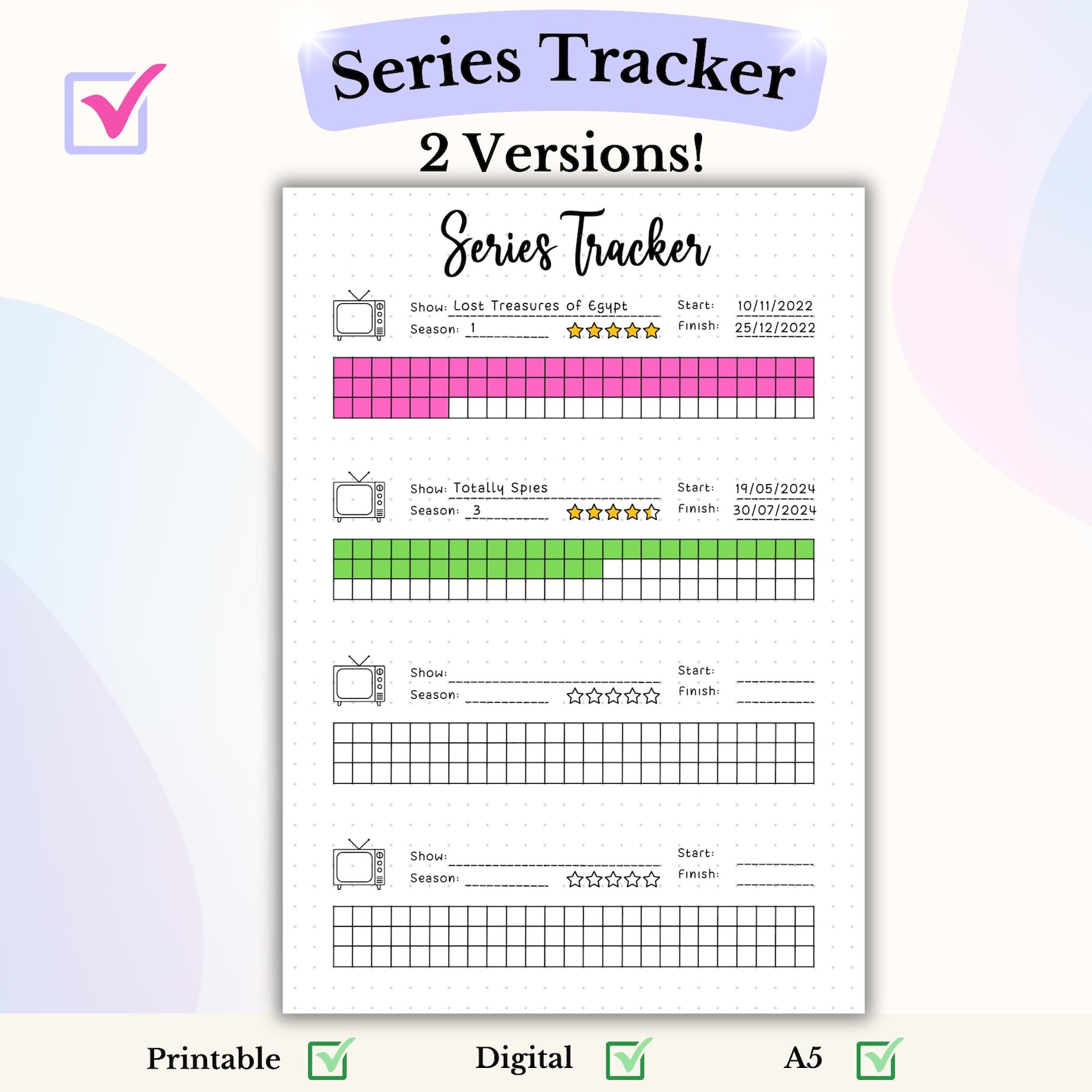 Series Tracker Bullet Journal Printable Show Tracker Bujo Series Log TV ...