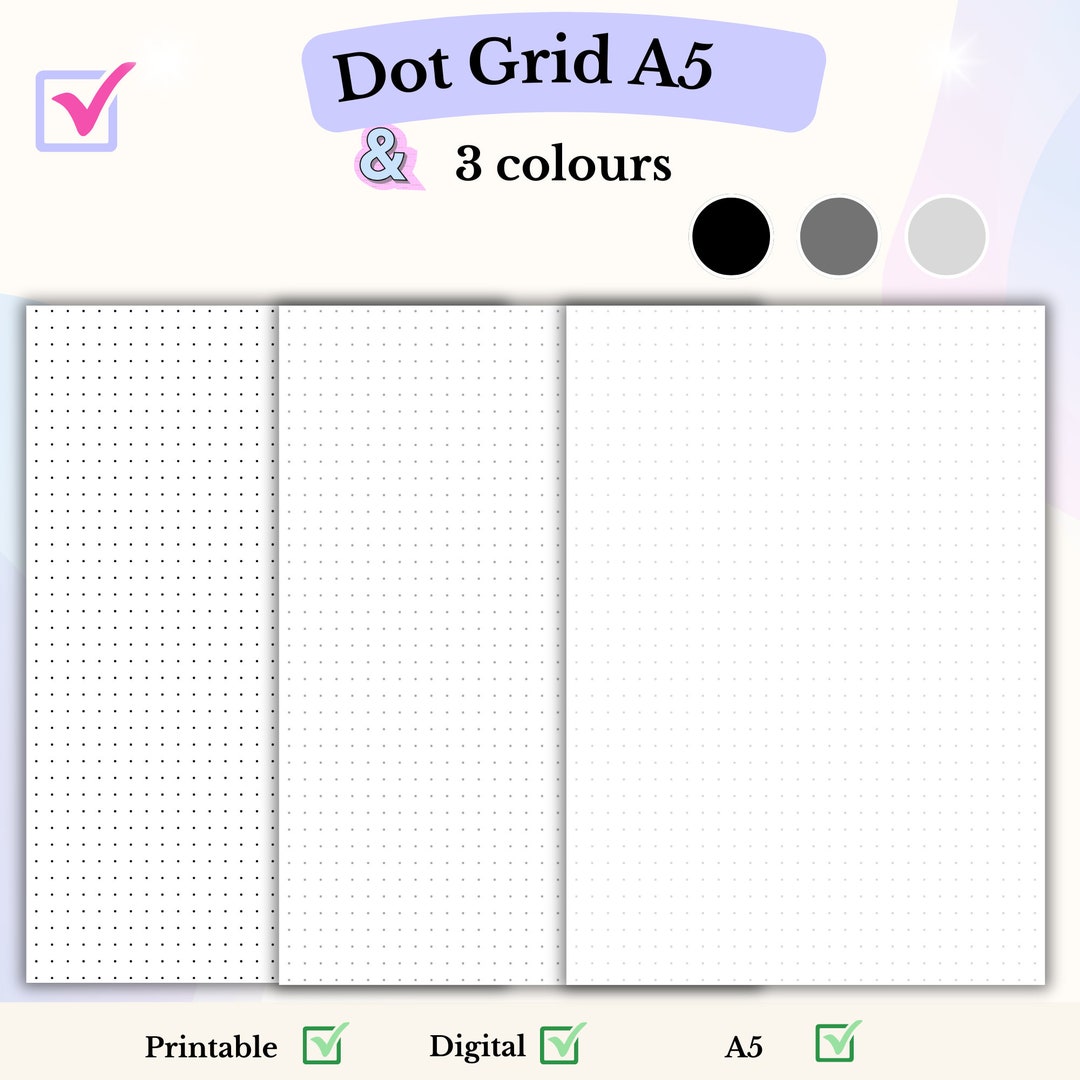 Dot Grid Bullet Journal Notebook Digital Paper Download A5 5mm Dot Grid ...