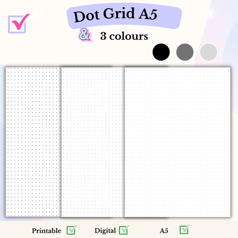 Dot Grid Bullet Journal Notebook Digital Paper Download A5 5mm Dot Grid ...