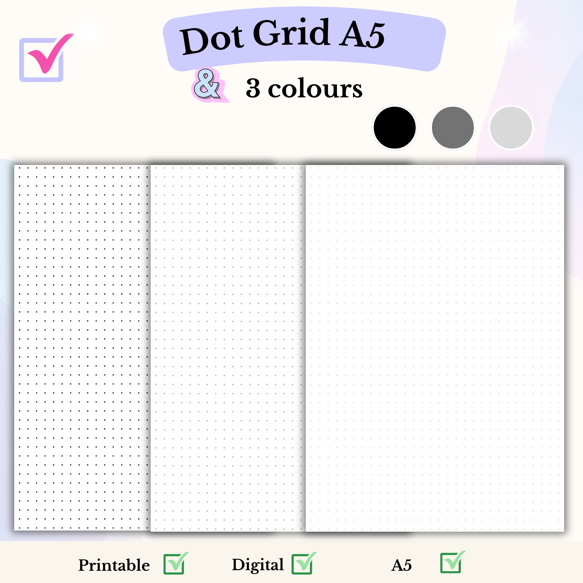 Dot Grid Bullet Journal Notebook Digital Paper Download A5 5mm Dot Grid ...