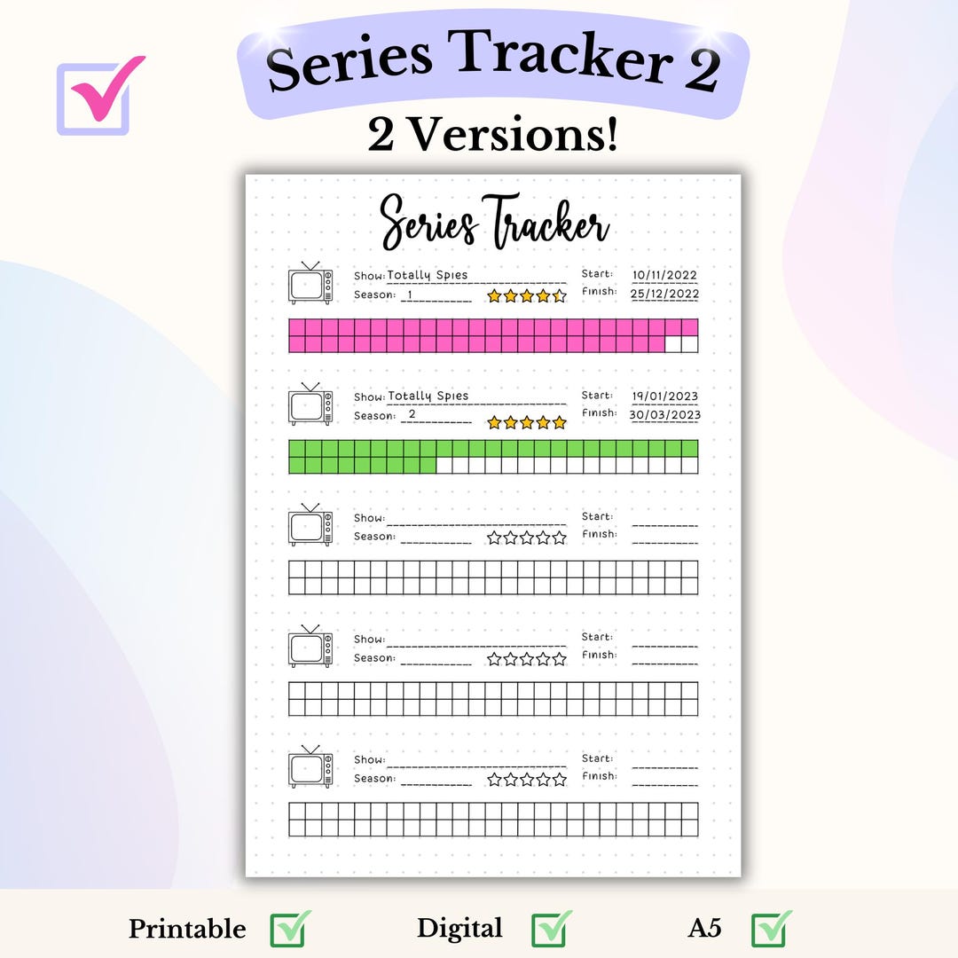 Series Tracker 2 Bullet Journal Printable Show Tracker Bujo Series Log ...