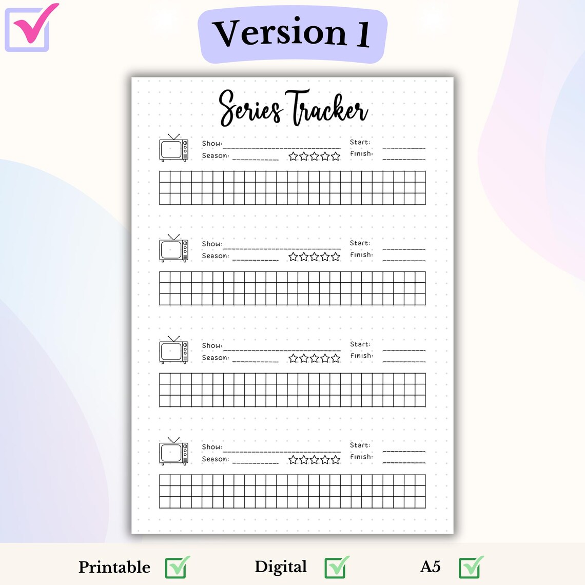 Series Tracker Bullet Journal Printable Show Tracker Bujo Series Log TV ...