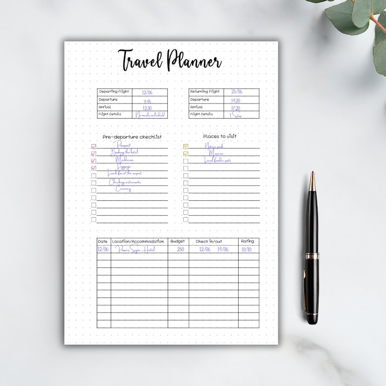 Travel Planner A5 Digital Printable Vacation Planner Flights ...