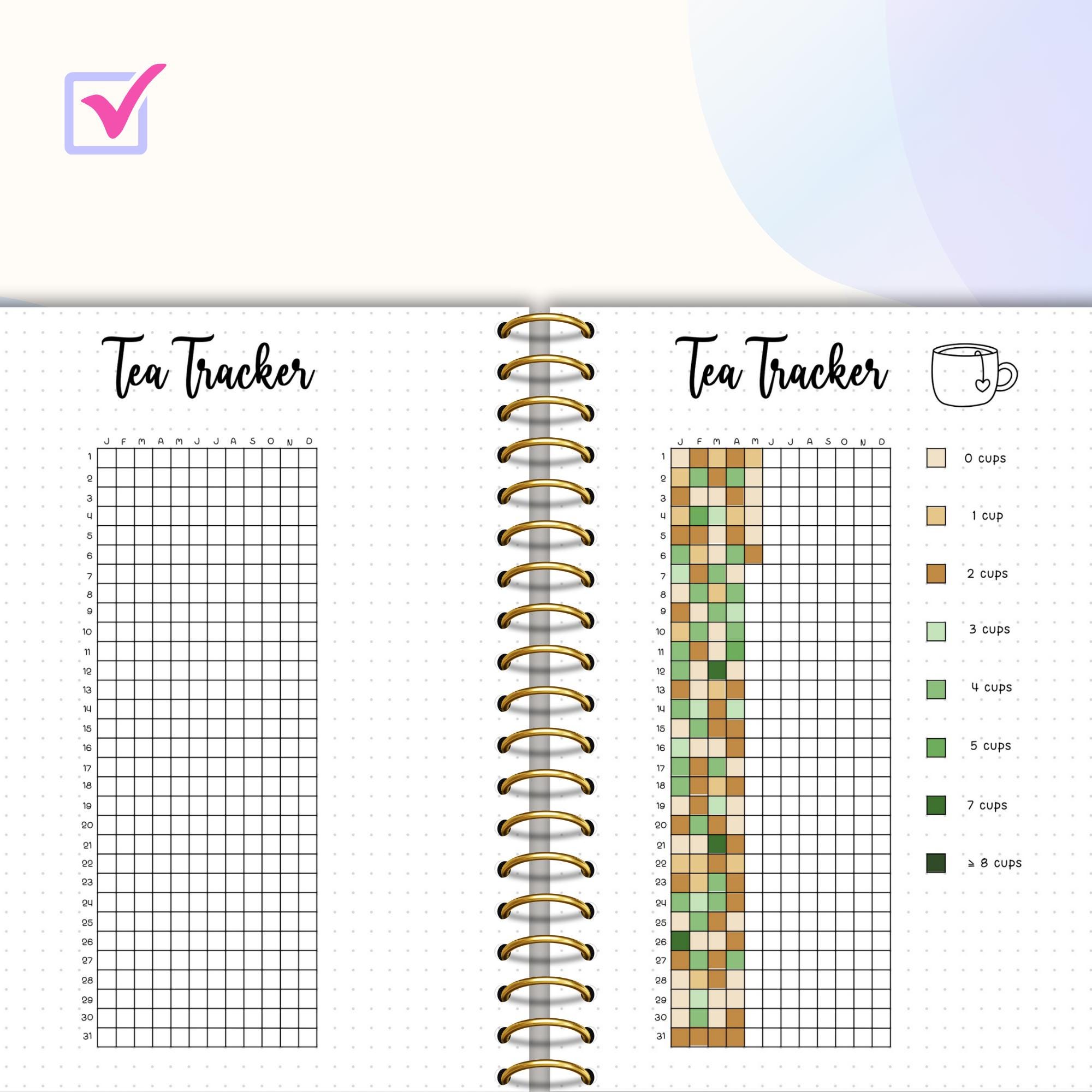 Tea Tracker Bullet Journal Printable Page Yearly Tea Log Daily Caffeine ...