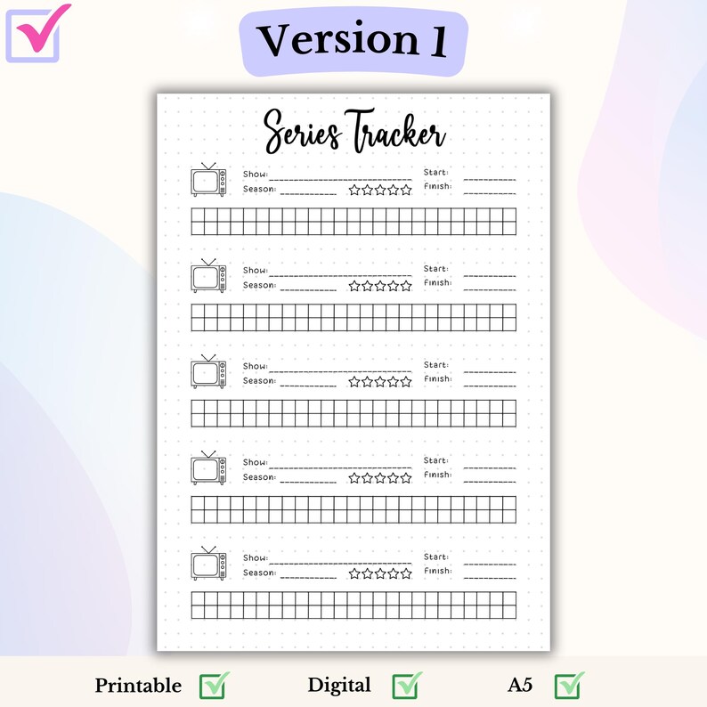 Series Tracker 2 Bullet Journal Printable Show Tracker Bujo Series Log ...